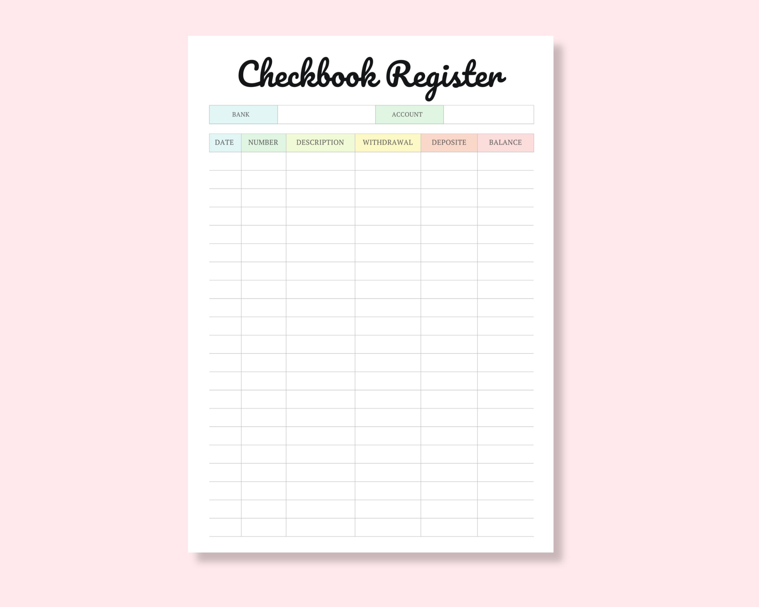 Checkbook Register Printable: Transaction Tracker (A4, A5, Letter) - Etsy