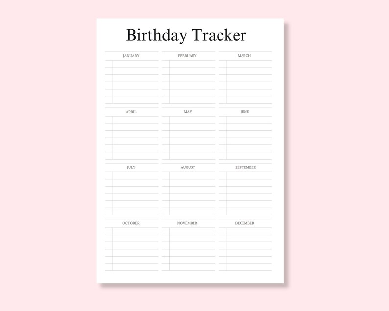 Printable Birthday Tracker: A4, A5, Letter Sizes (digital PDF) - Etsy