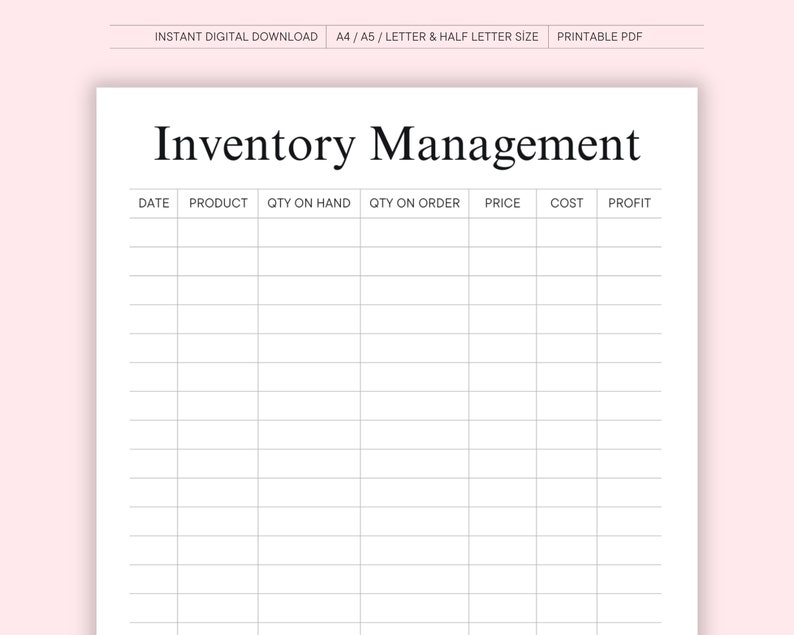 Inventory Management, Printable Inventory Tracker, Inventory Sheet ...