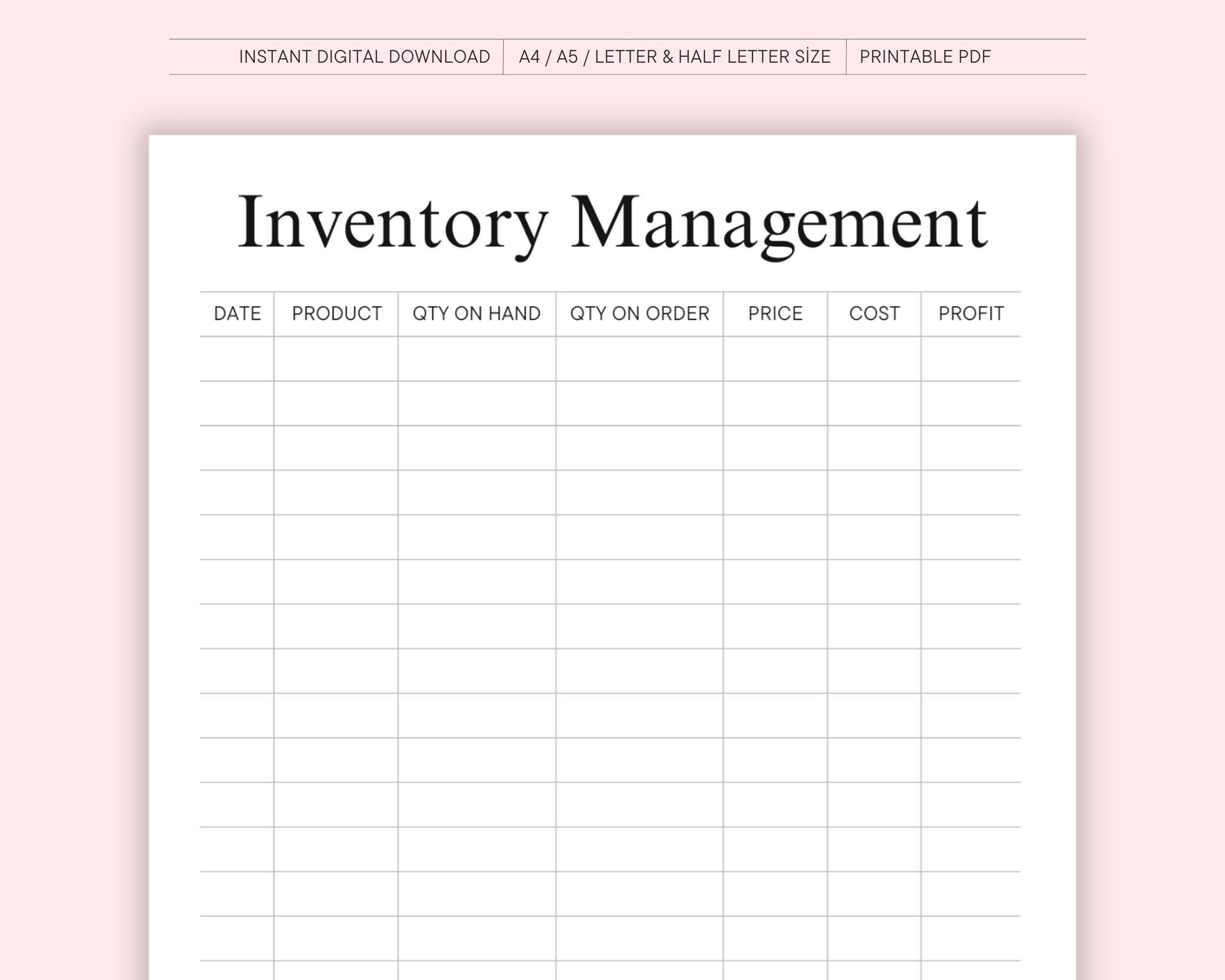 Inventory Management, Printable Inventory Tracker, Inventory Sheet ...