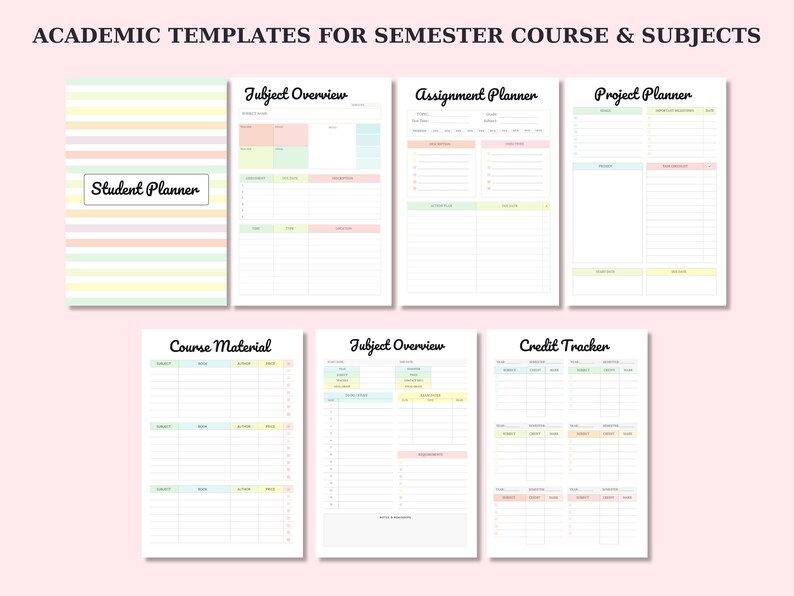 Printable Student Planner Bundle: Academic Study Tracker (PDF Download ...