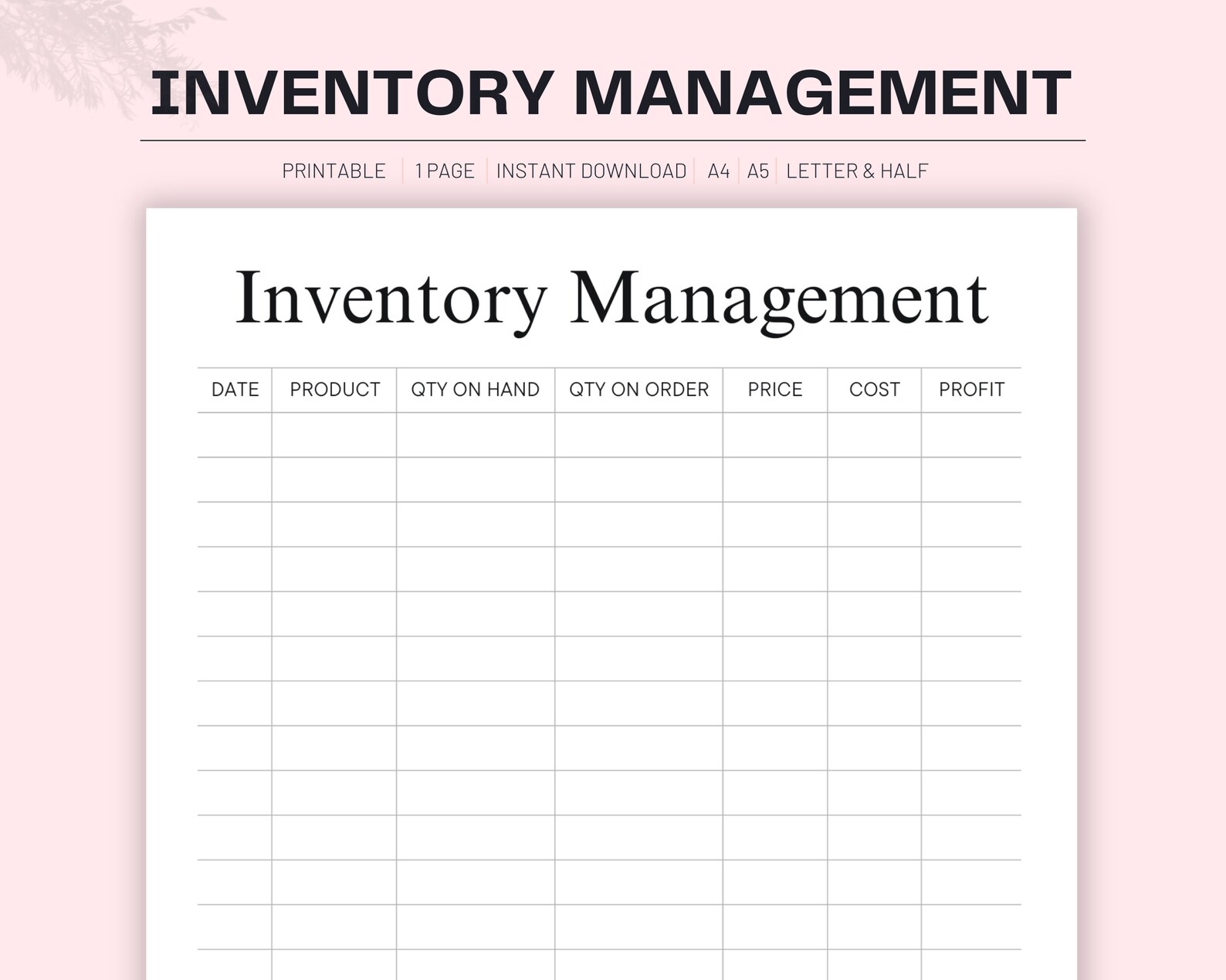 Inventory Management, Printable Inventory Tracker, Inventory Sheet ...