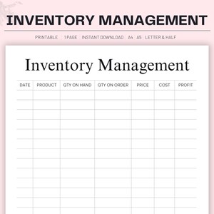 Inventory Management, Printable Inventory Tracker, Inventory Sheet ...