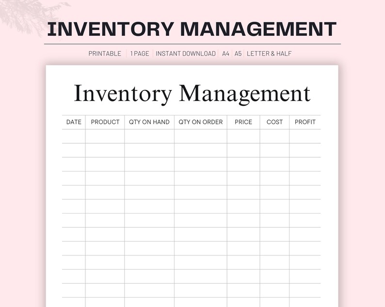 Inventory Management, Printable Inventory Tracker, Inventory Sheet ...