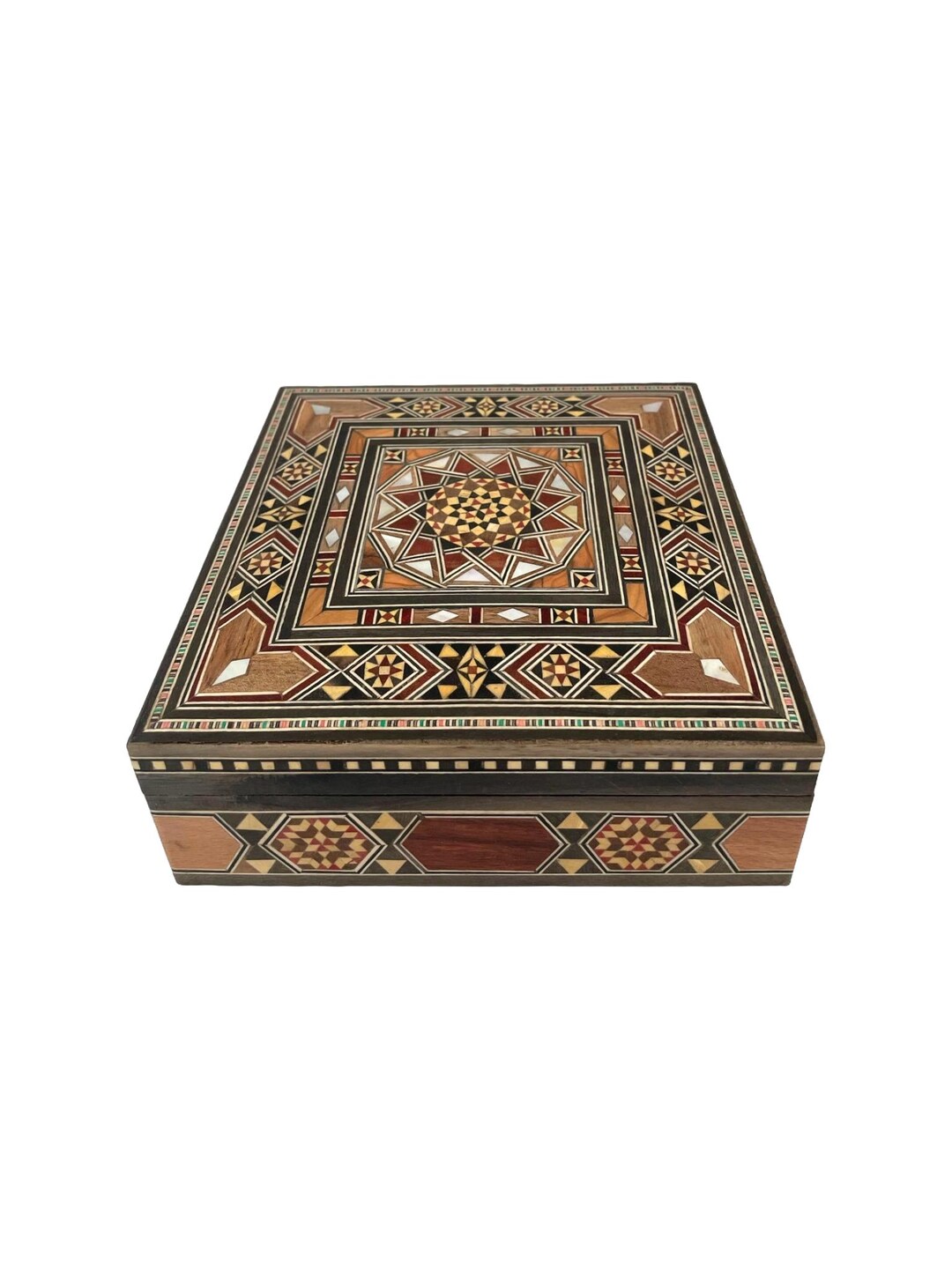 16 × 16 × 6 Cm | Square Wooden and Mother-of-pearl Hand-inlaid Jewelry ...