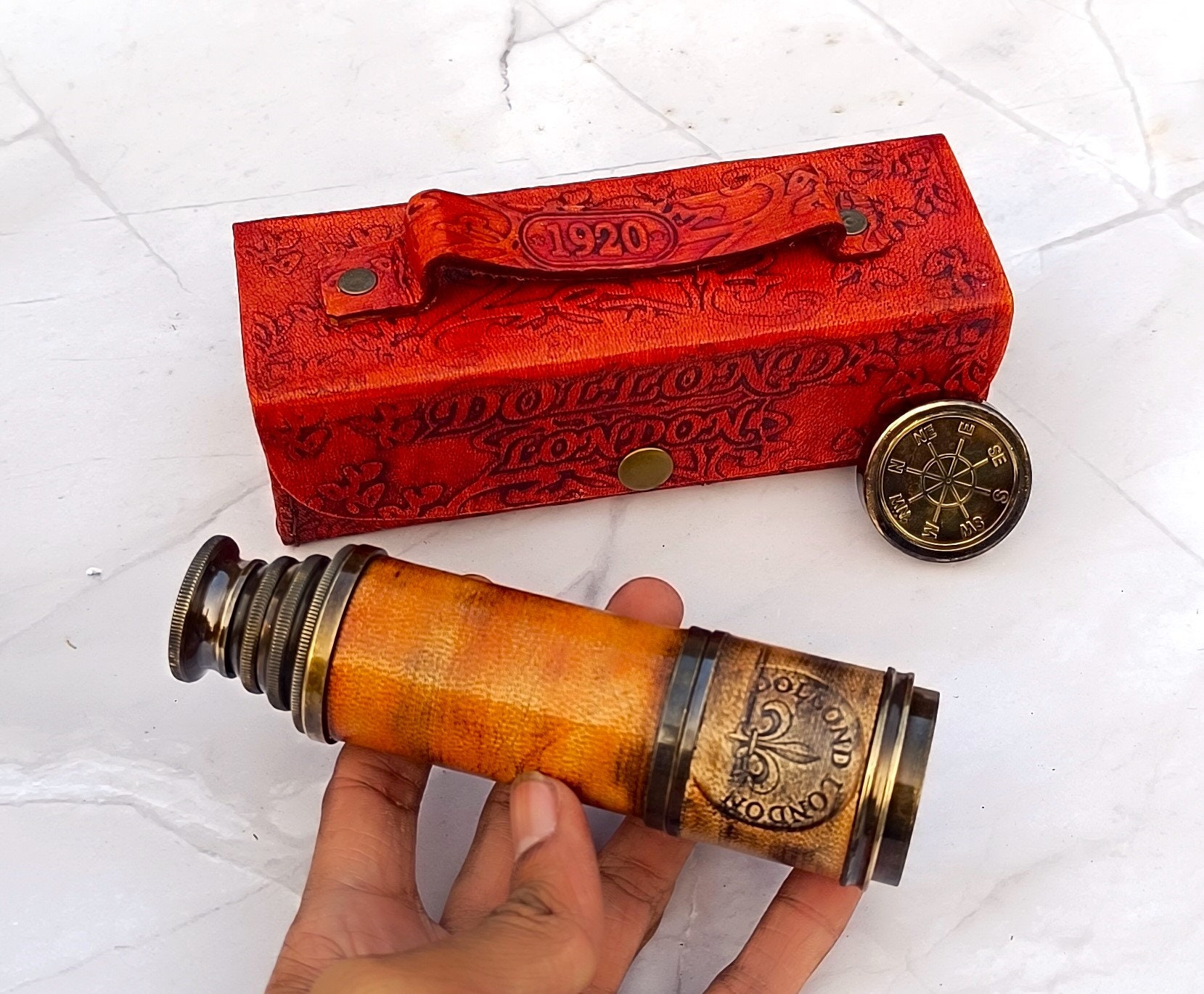 Personalised Brass Telescope With Engraved Wooden Box – Nautical ...