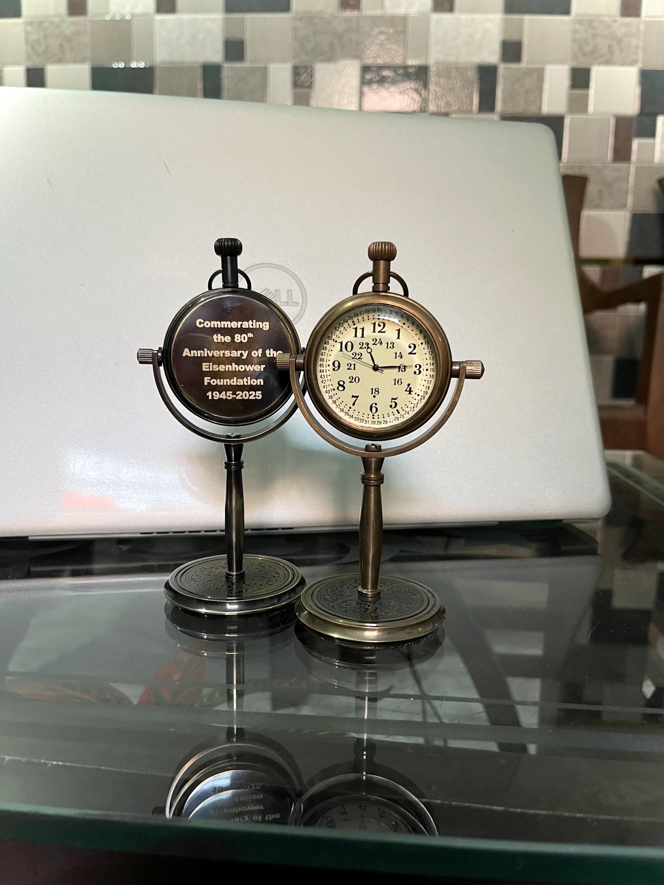 Engraved Antique Office Desk Clock, Brass Clock, 30th Wedding ...