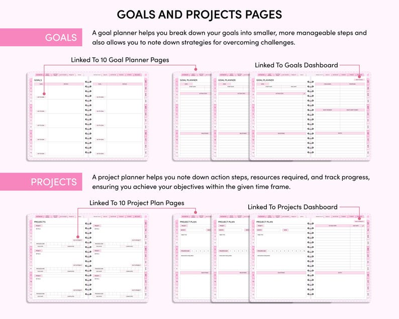 Pink Digital Planner 2025, 2026, 2027, Undated, Cute iPad Planner ...