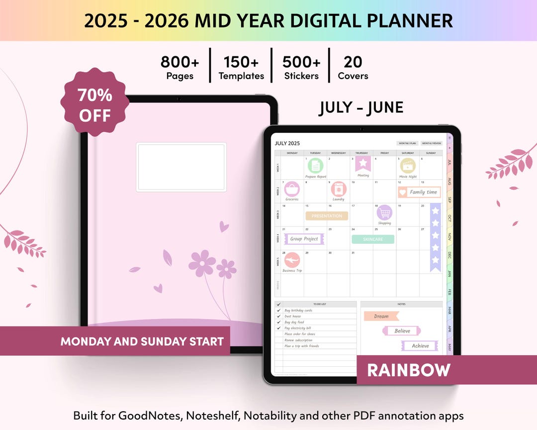 Digital Planner 2025 2026, Mid Year Goodnotes Planner, iPad Planner ...