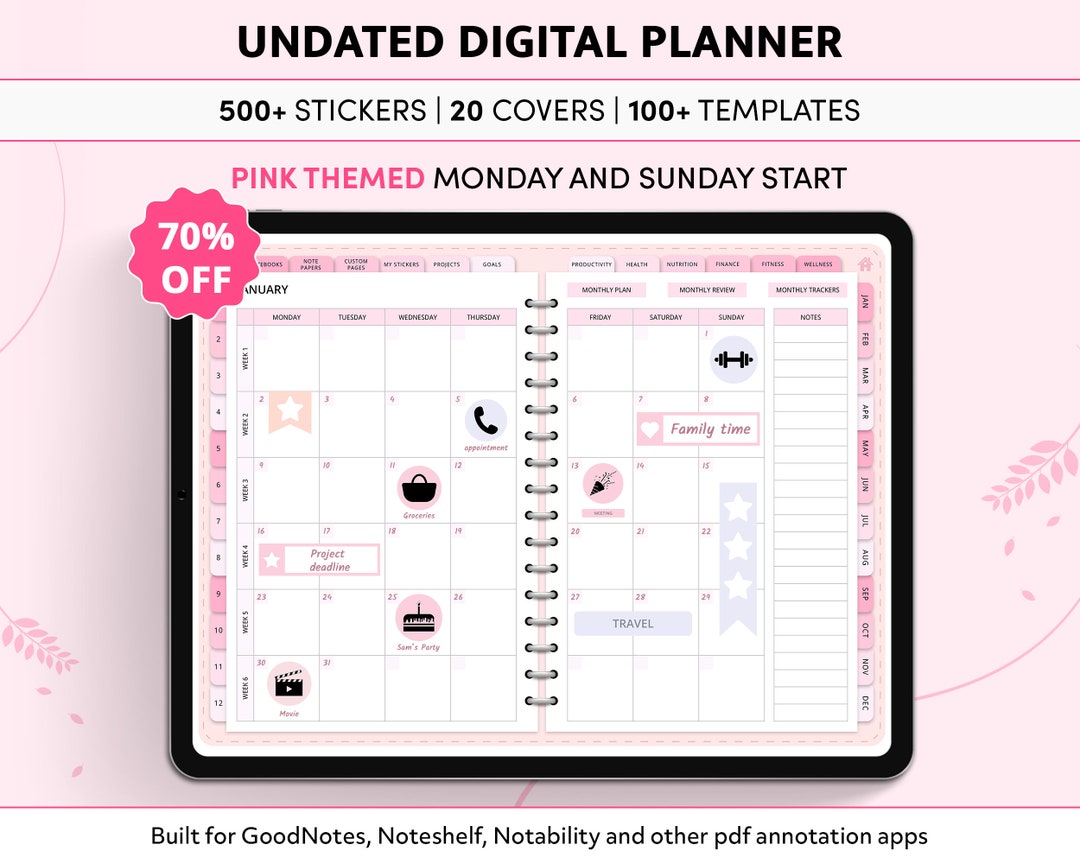 Undated Digital Planner, Goodnotes Planner, iPad Planner, Notability ...