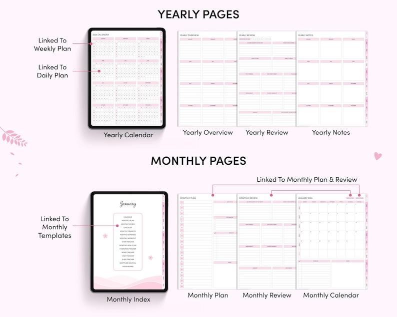 Digital Planner 2026, 2027, 2028, Undated, Pink Goodnotes Planner, Cute ...