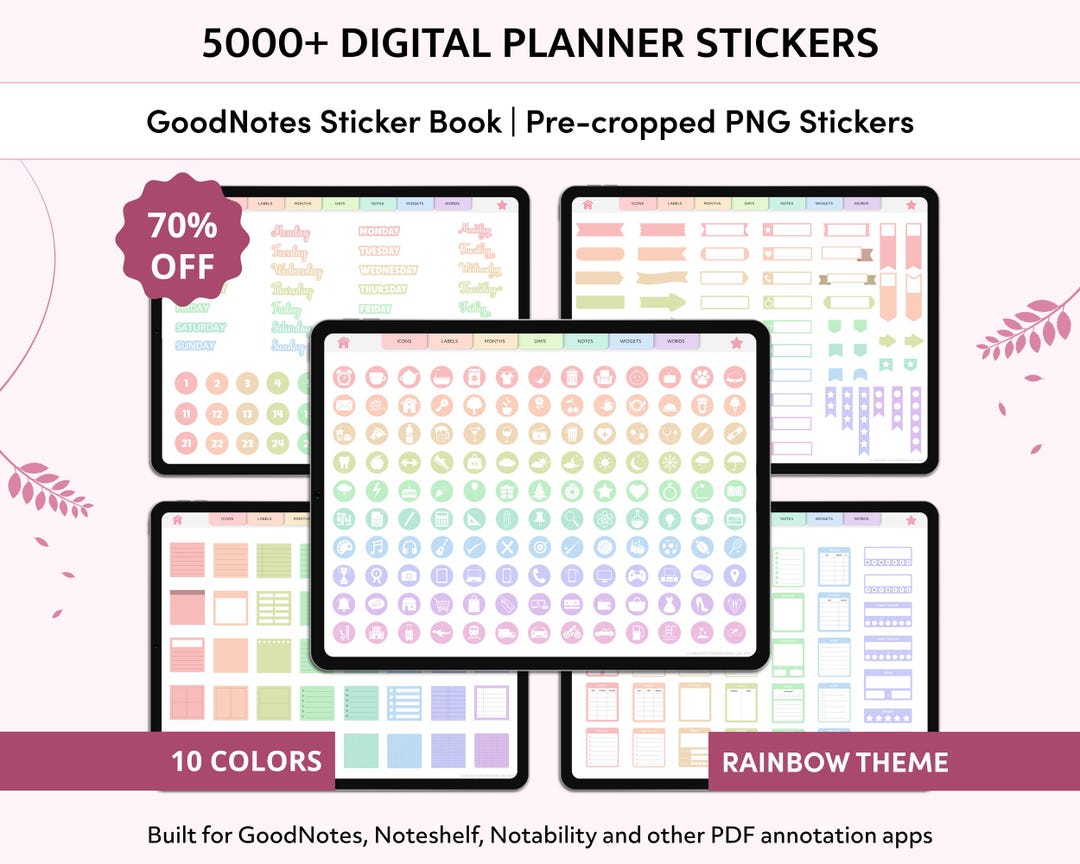 Rainbow Digital Planner Stickers, Goodnotes Sticker Book, Pastel iPad ...