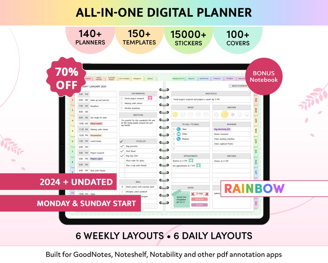 Digital Planner 2024 & Undated, Goodnotes Planner, iPad Planner ...