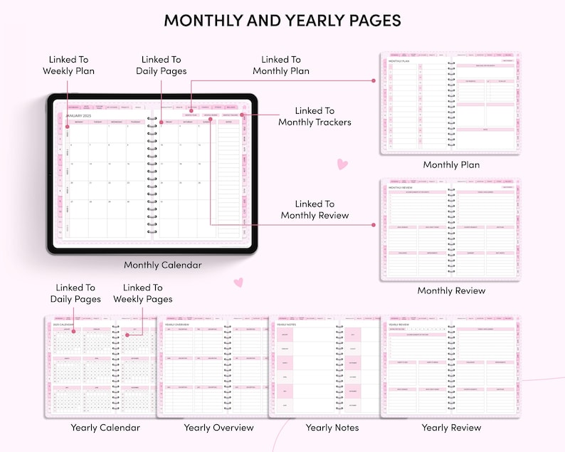Pink Digital Planner 2025, 2026, 2027, Undated, Cute iPad Planner ...
