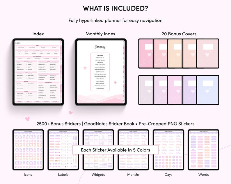 Digital Planner 2026, 2027, 2028, Undated, Pink Goodnotes Planner, Cute ...