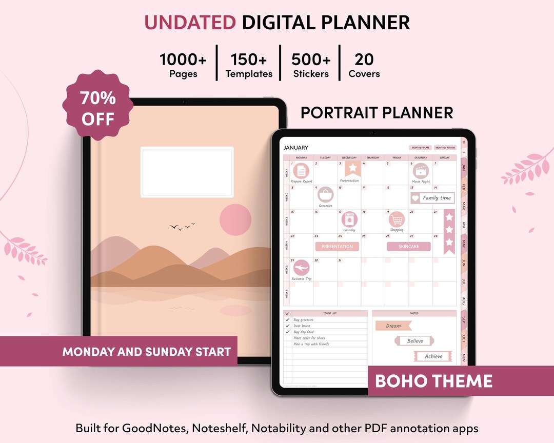 Undated Boho Digital Planner for iPad and Tablet - Etsy UK