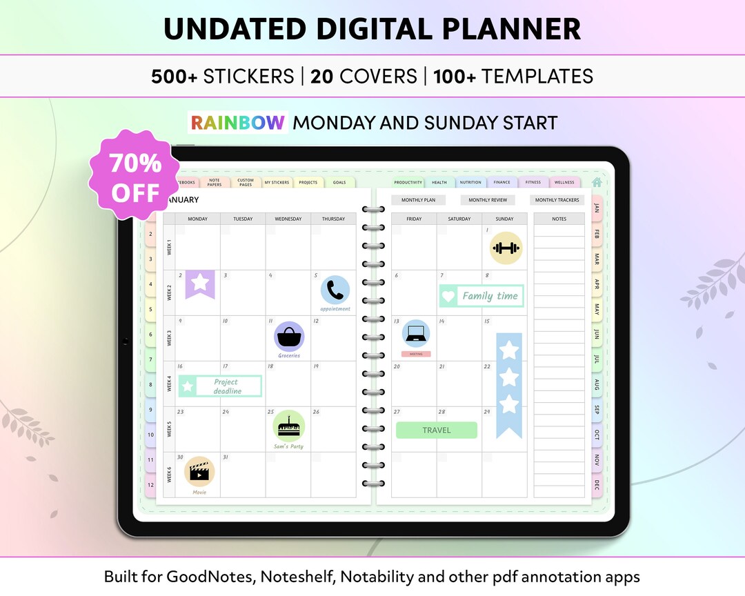 Undated Digital Planner, Goodnotes Planner, iPad Planner, Notability ...