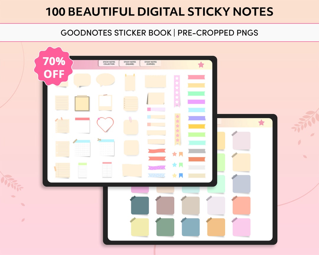 100 Digital Sticky Notes, Goodnotes Stickers, Digital Planner Stickers ...