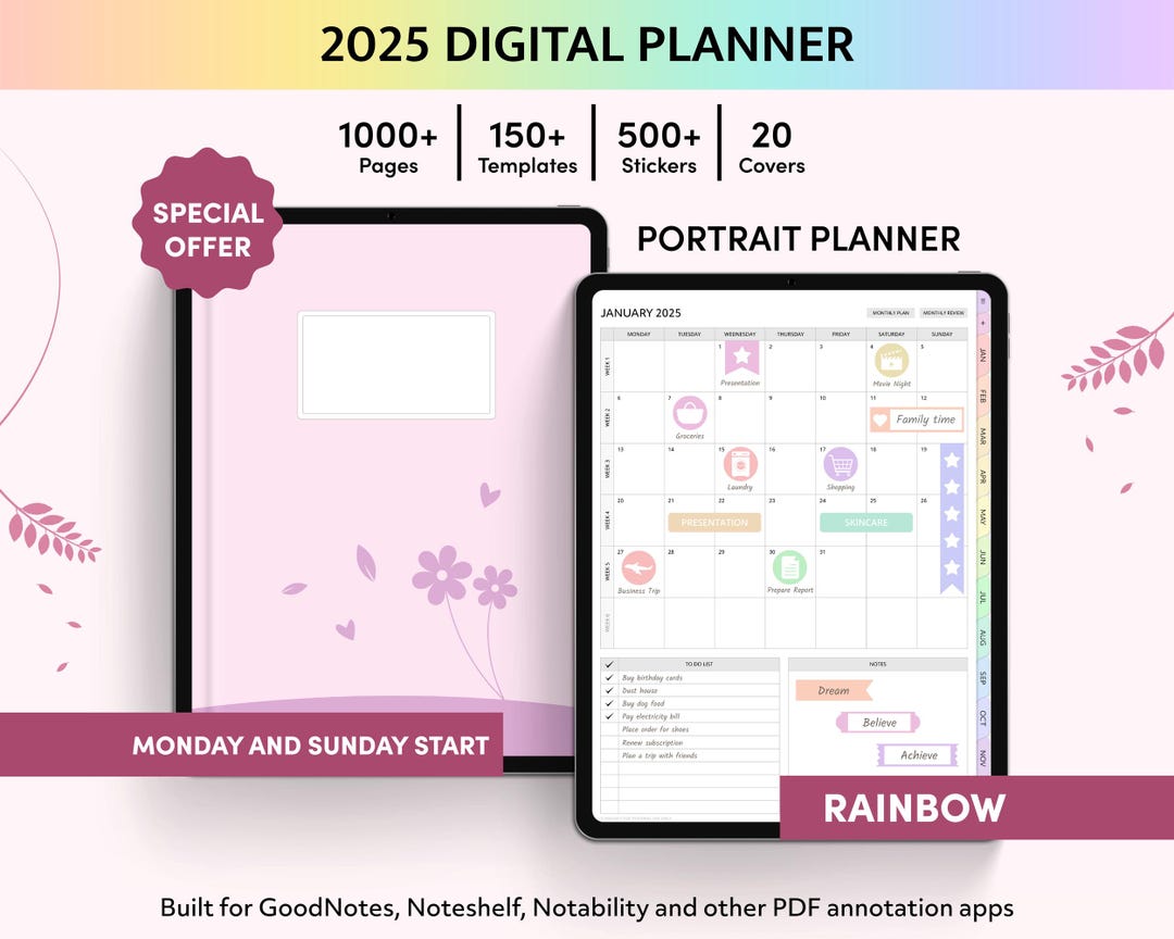 Digital Planner 2025, Goodnotes Planner, iPad Planner, Rainbow Digital ...