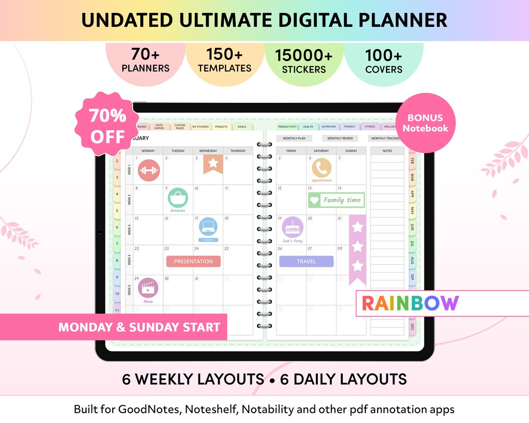 Undated Digital Planner, Goodnotes Planner, iPad Planner, Notability ...