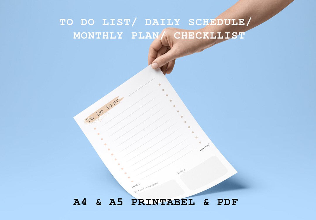 Printable to Do List, Daily Task List, Monthly Planner, Check List, A4 ...