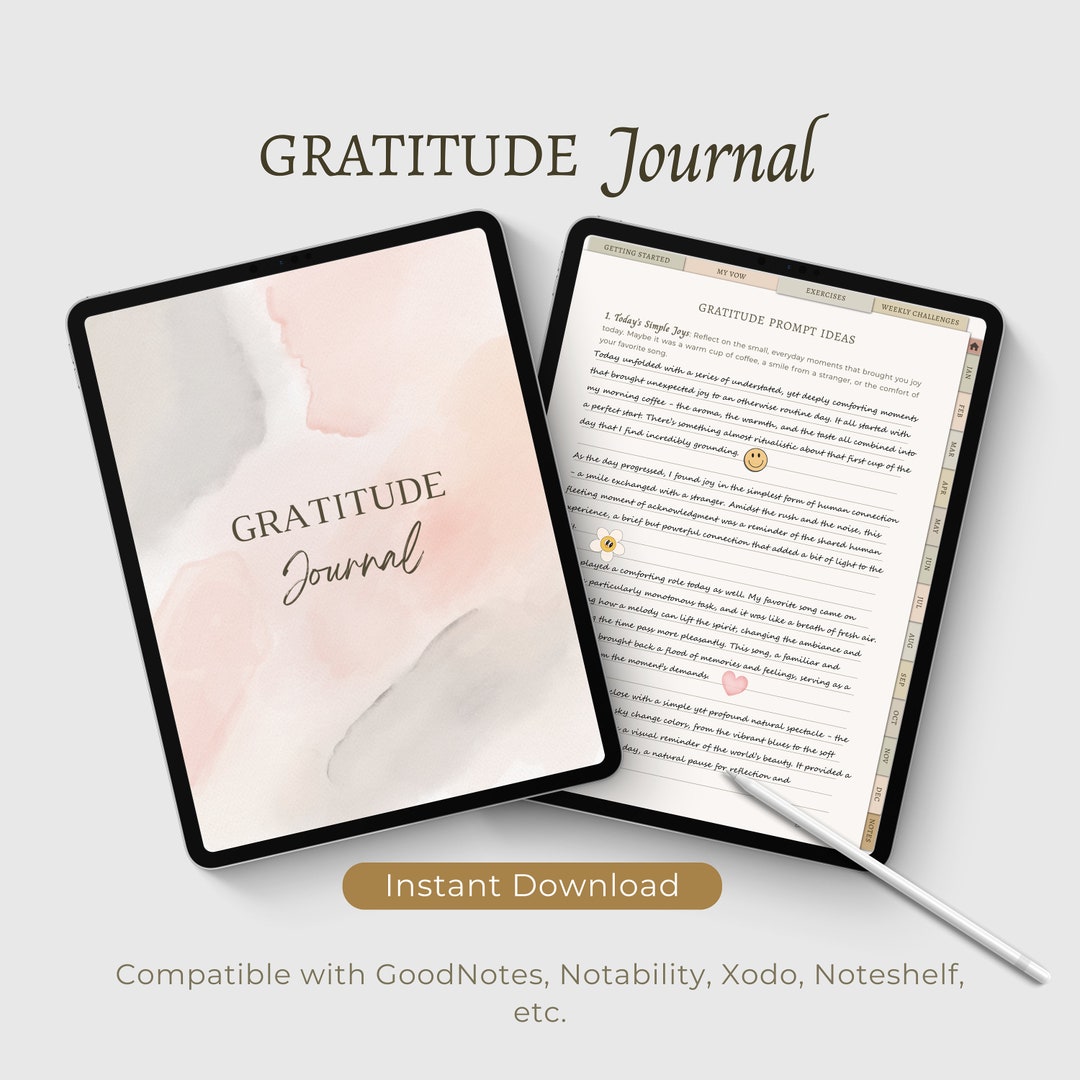 Gratitude Journal Digital, Guided Journal Prompts, Goodnotes Digital ...
