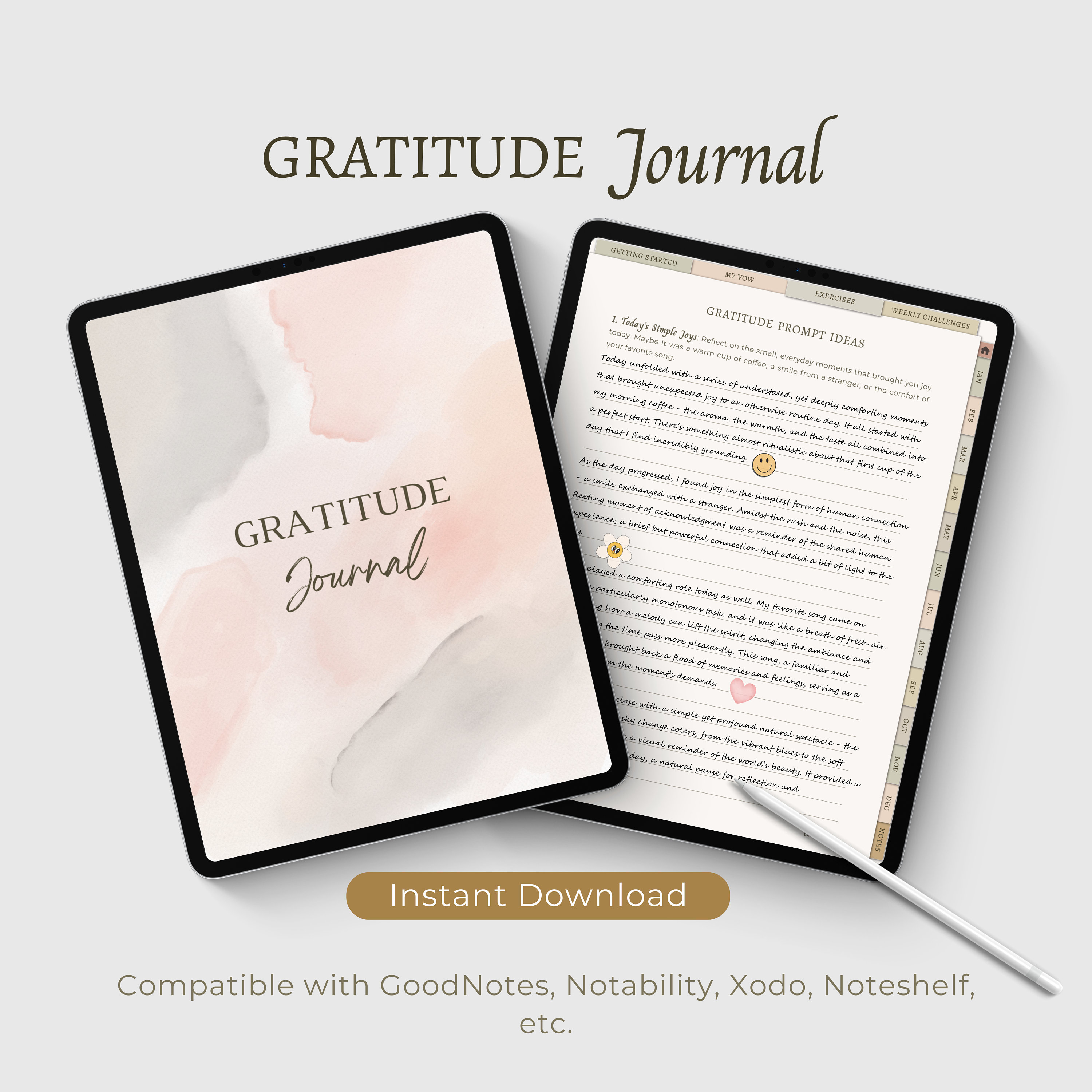 Gratitude Journal Digital, Guided Journal Prompts, Goodnotes Digital ...