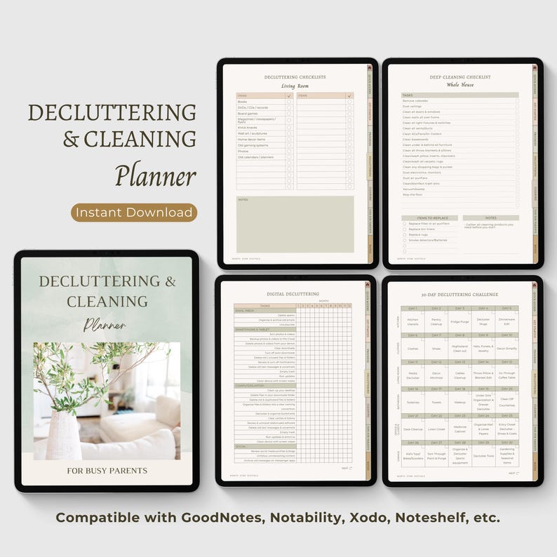 Digital Decluttering & Cleaning Planner for Parents (PDF) - Etsy