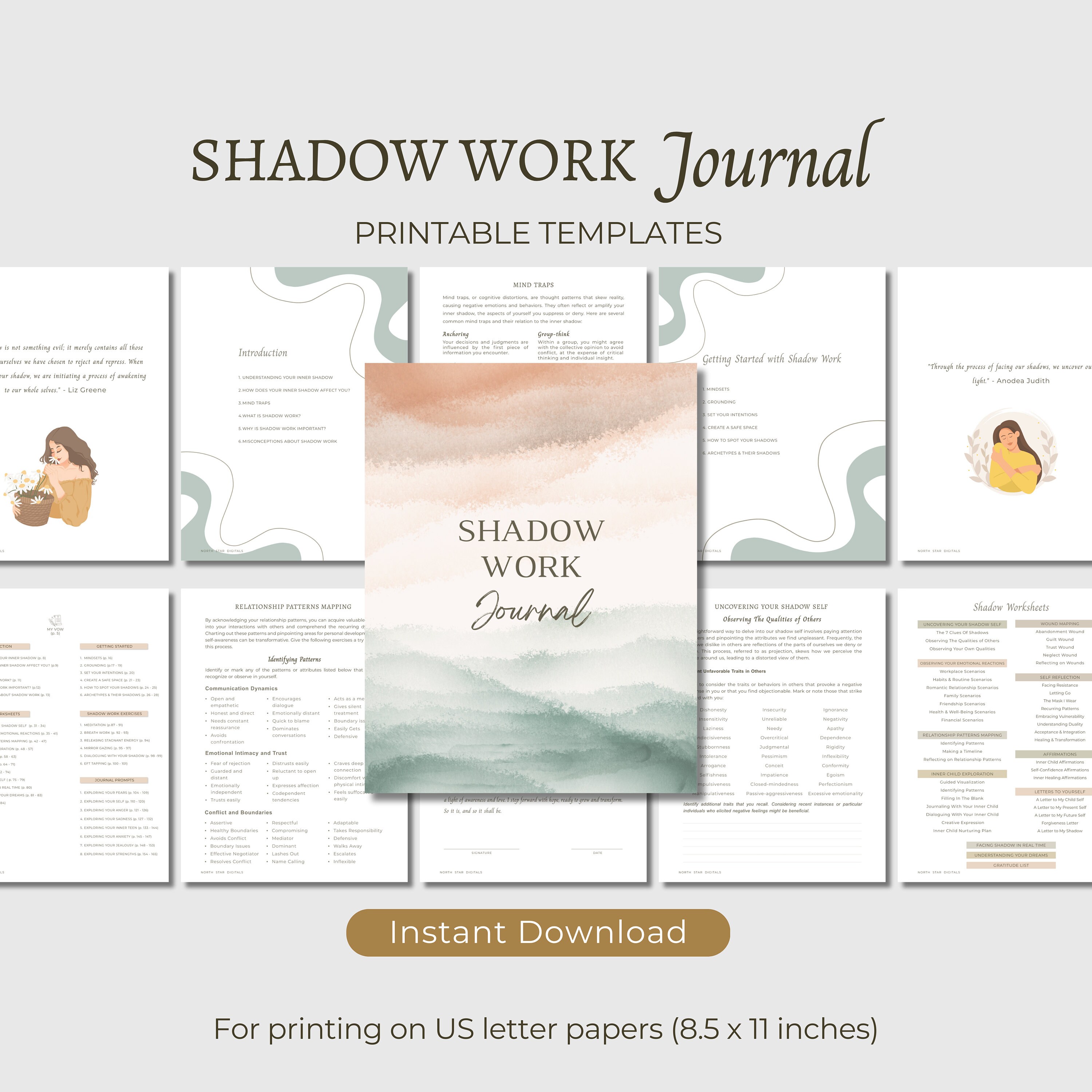 Shadow Work Journal Printable Templates, Guided Journal Prompts, Mental ...