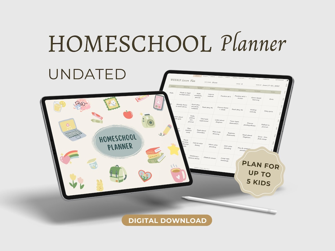 Digital Homeschool Planner Undated, K-12, up to 5 Kids, Academic ...