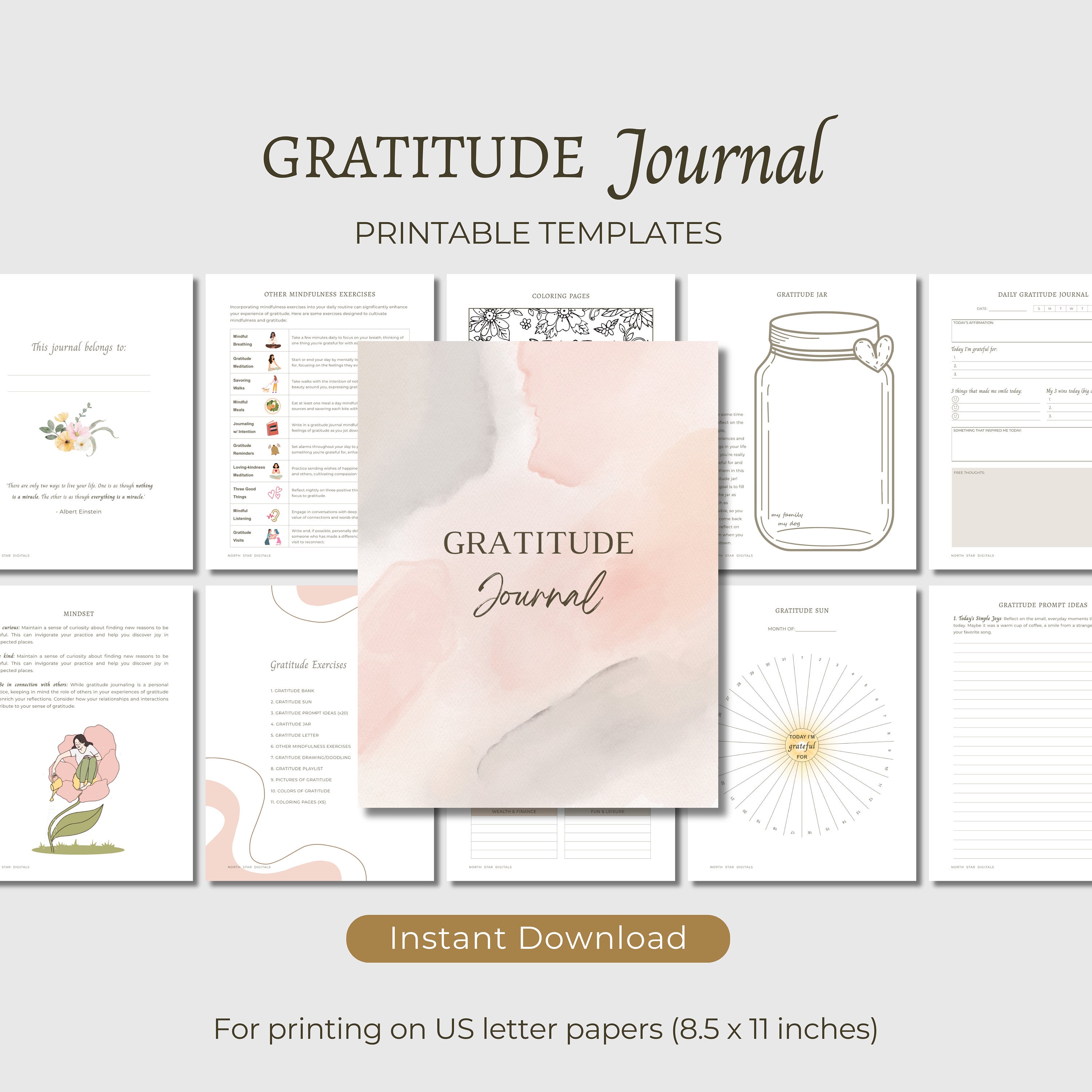 Gratitude Journal Printable Template: Guided Prompts, Self-care Diary ...
