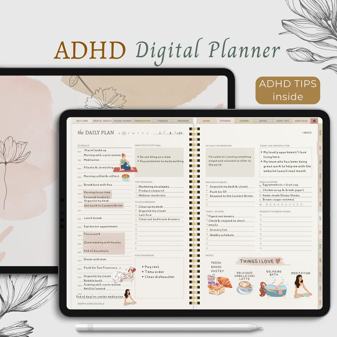 ADHD Digital Planner for Adults, Undated Adhd Monthly Weekly & Daily ...