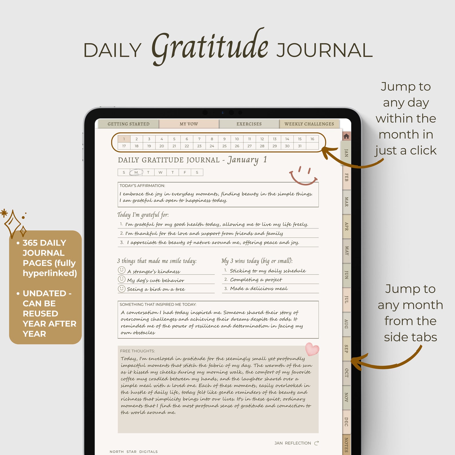 Gratitude Journal Digital, Guided Journal Prompts, Goodnotes Digital ...