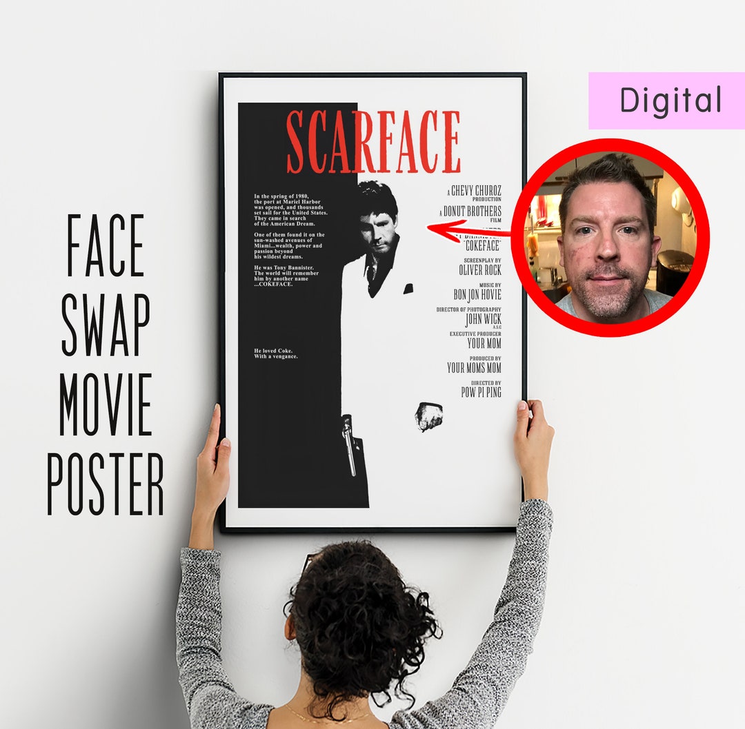 Scarface Premium Face Swap Movie Poster Digital Download, A.I. Action ...