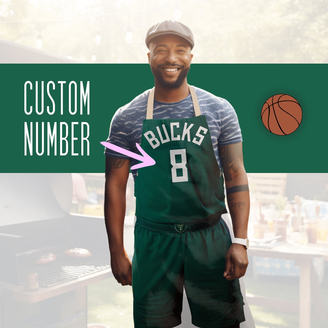 Milwaukee Bucks BBQ Apron, Personalized Shirt Number, Customizable ...