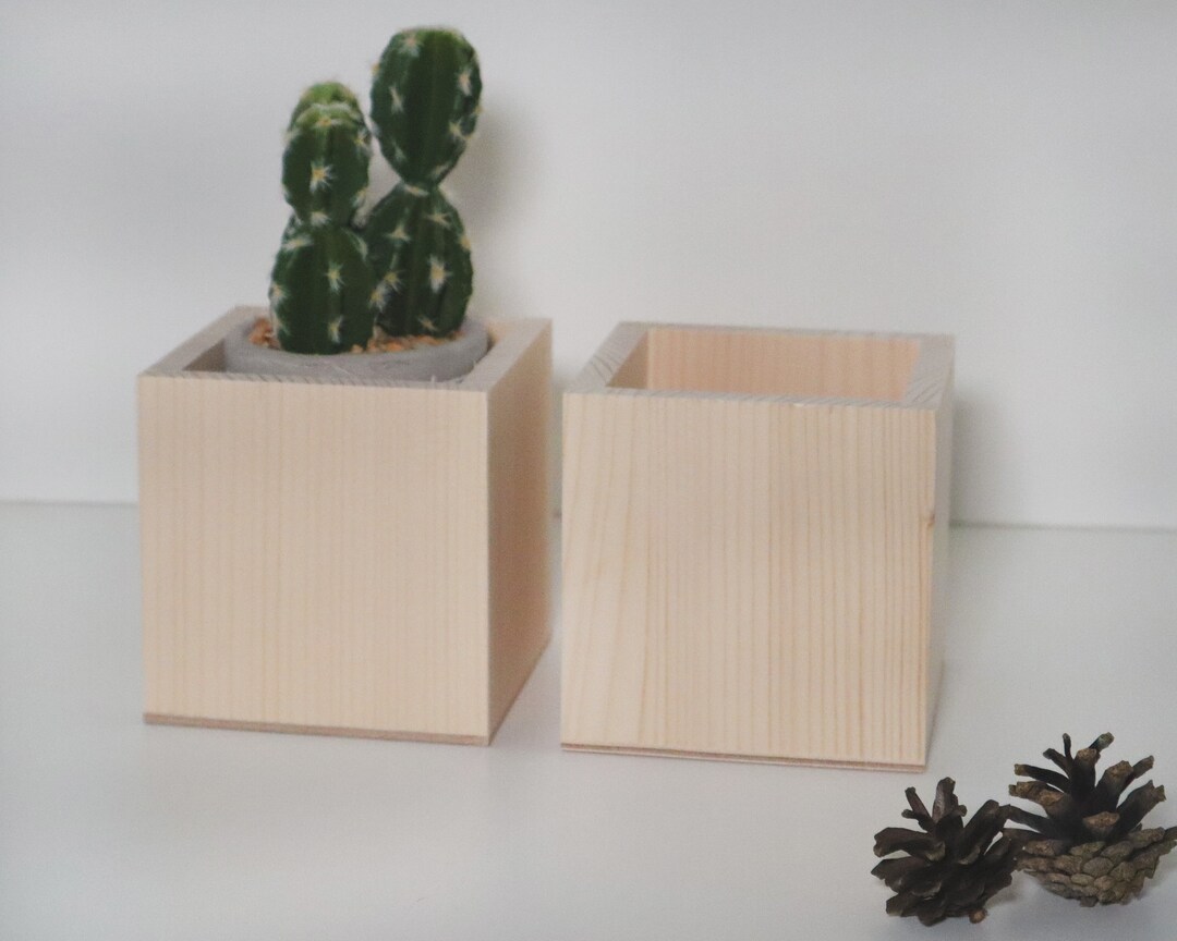 Blank Wooden Planter Box, Unfinished Wood Craft Pot, Flower Pot Indoor ...