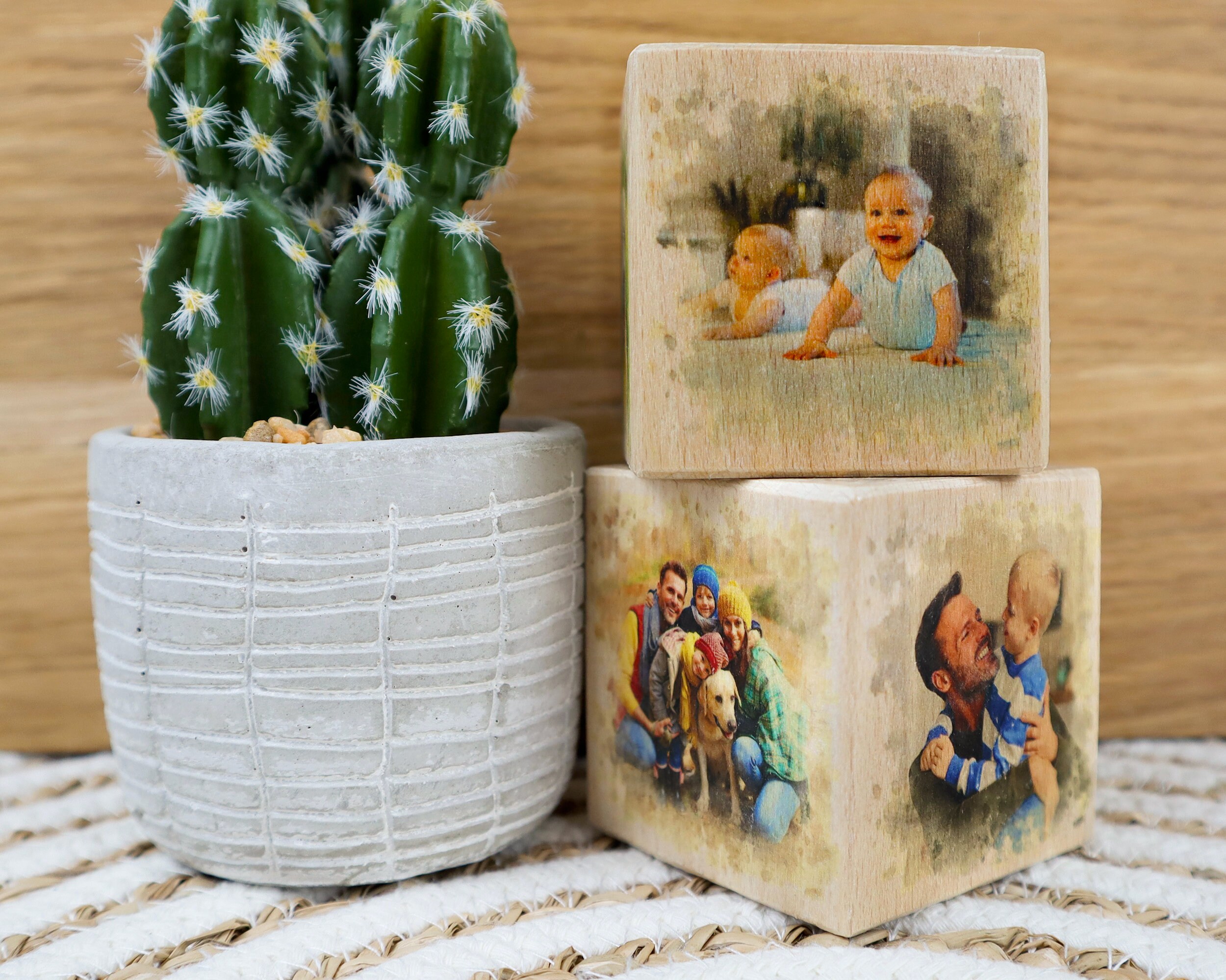 Wooden Photo Cube, Rustic Portraits, Wood Photo Blocks, Custom Photo on ...