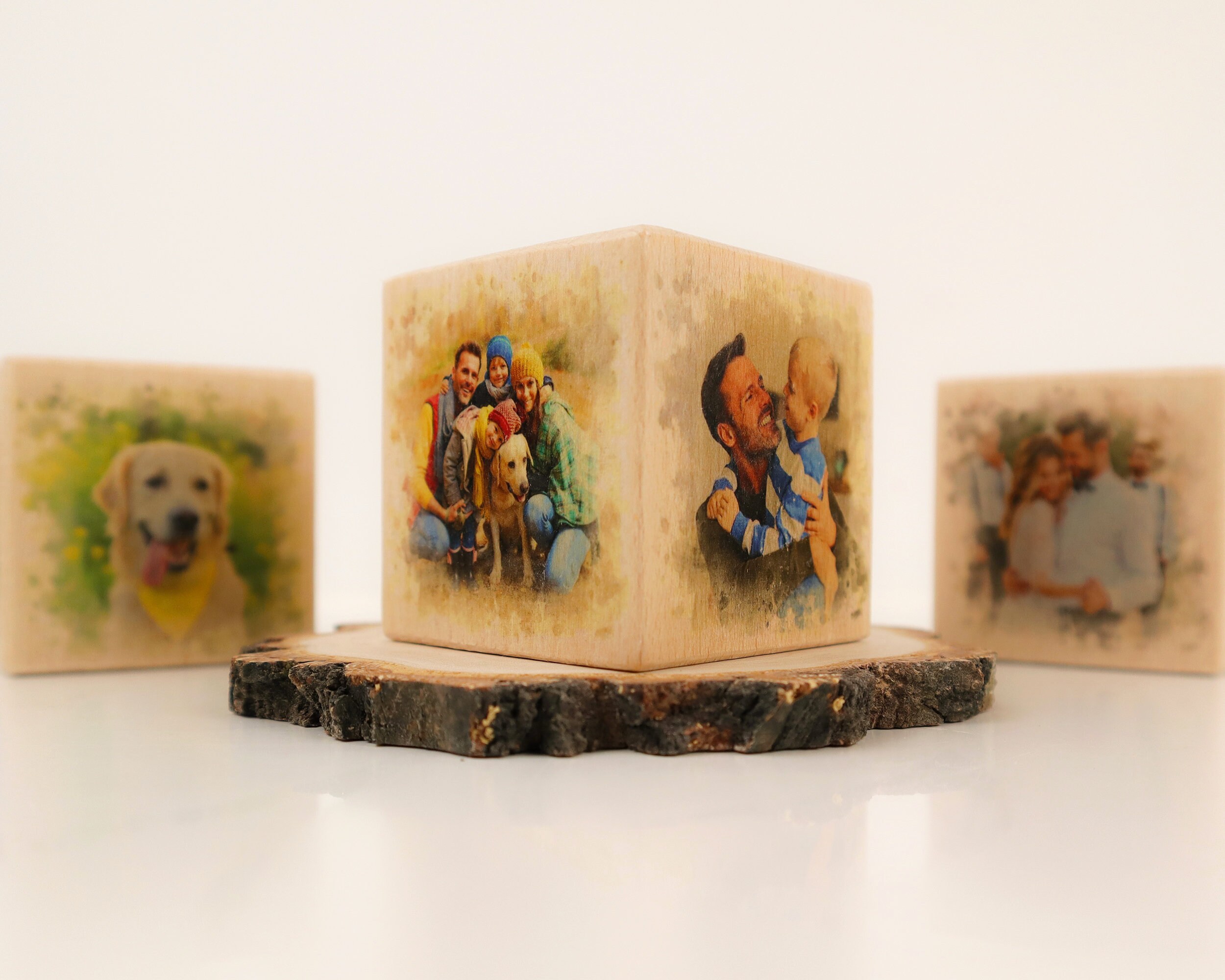 Wooden Photo Cube, Rustic Portraits, Wood Photo Blocks, Custom Photo on ...