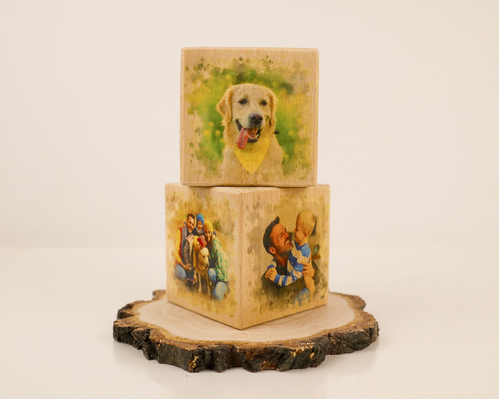 Wooden Photo Cube, Rustic Portraits, Wood Photo Blocks, Custom Photo on ...