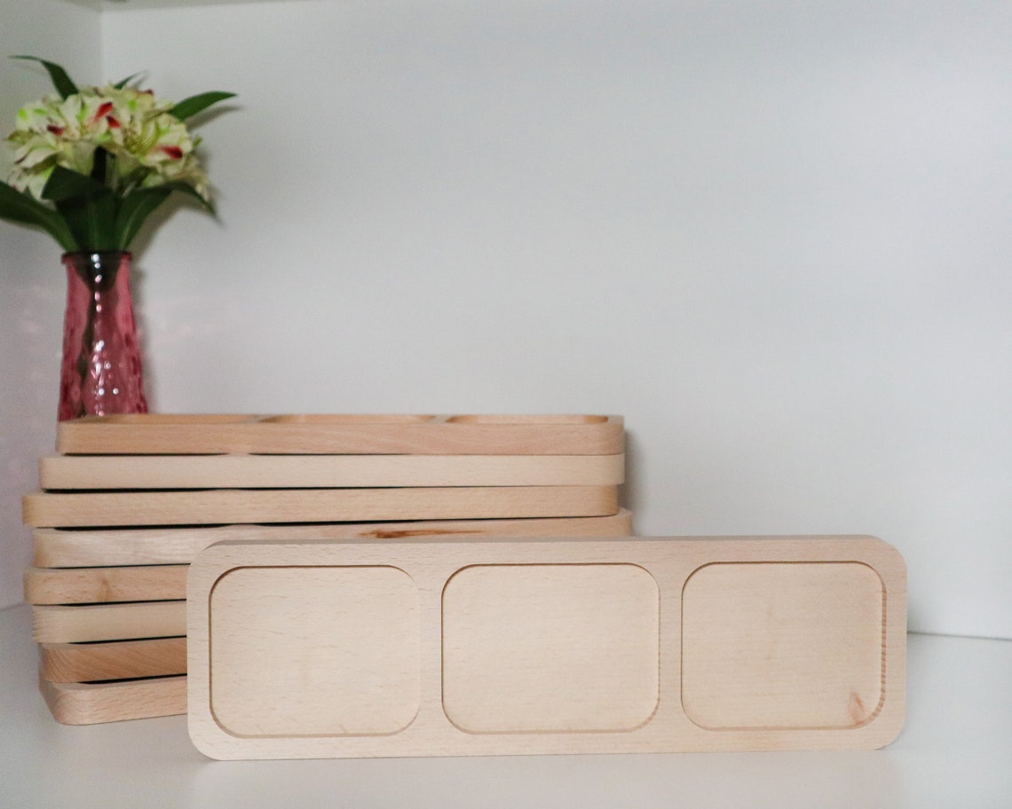 Wooden Sorting Tray, Tray With Compartments, Montessori Tray, Wooden ...