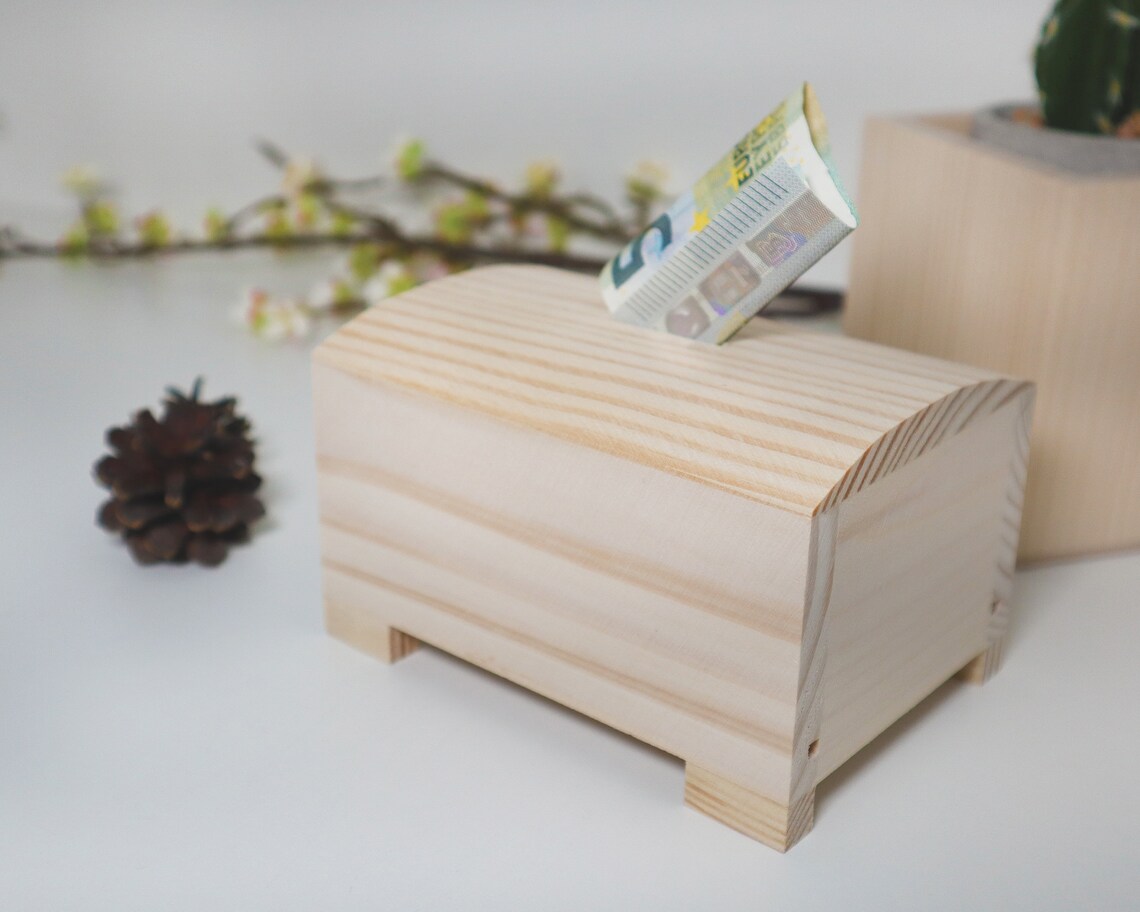 Blank Wooden Money Box, Unfinished Coin Jar, Craft Blank Piggy Bank - Etsy