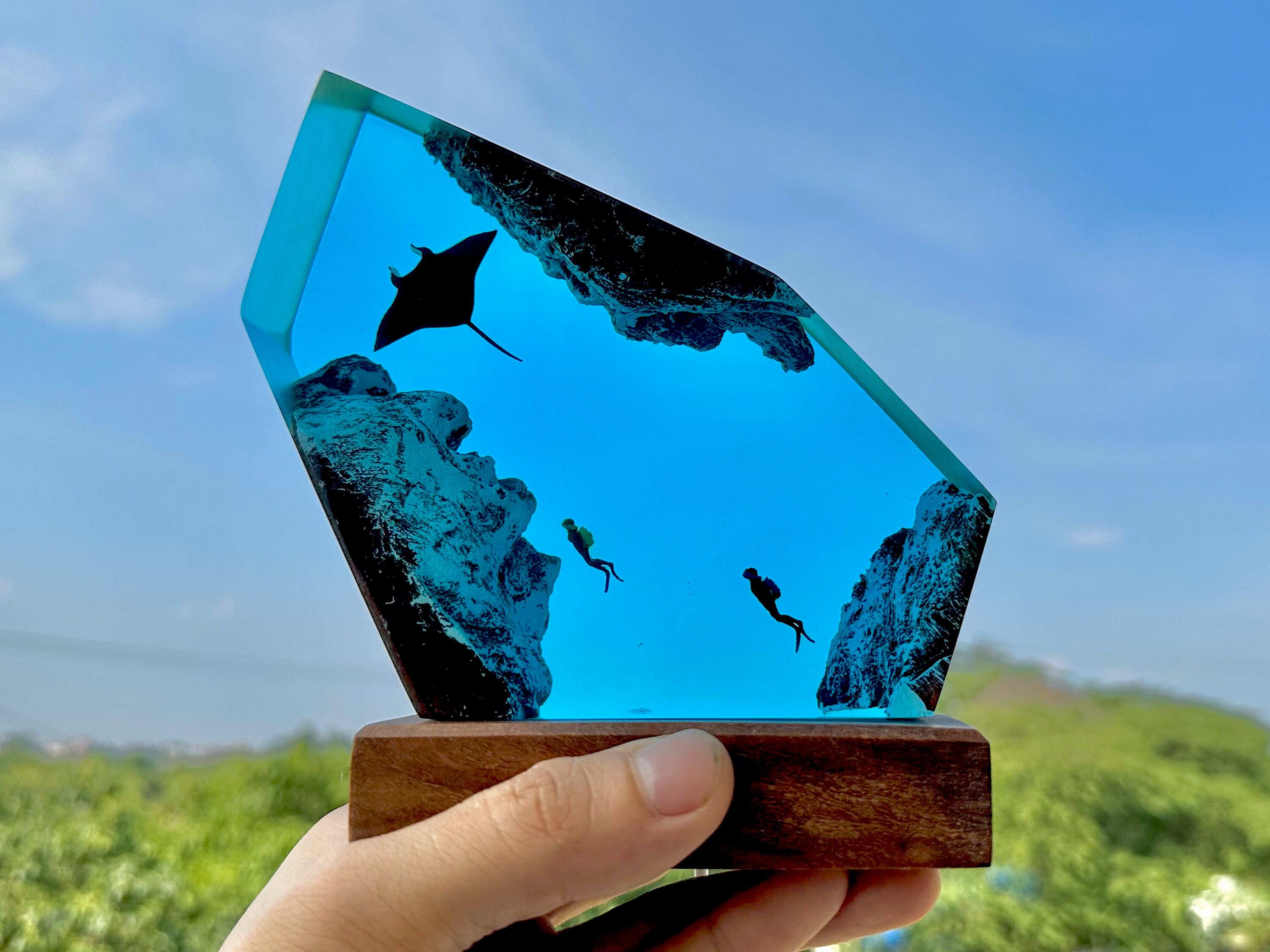 Mother's Day, Manta Ray Mystique Lamp, Epoxy Resin Lamp, Ocean Resin ...