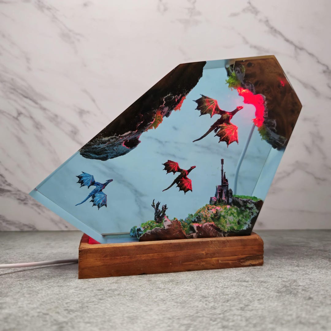 Dragon Hunter, Fire and Ice Dragon Resin Lamp, Dragon Lamp, Halloween ...