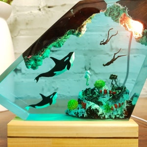 Orca Shark and Couple Diver Resin Night Lights-whale Shark and Humpback ...