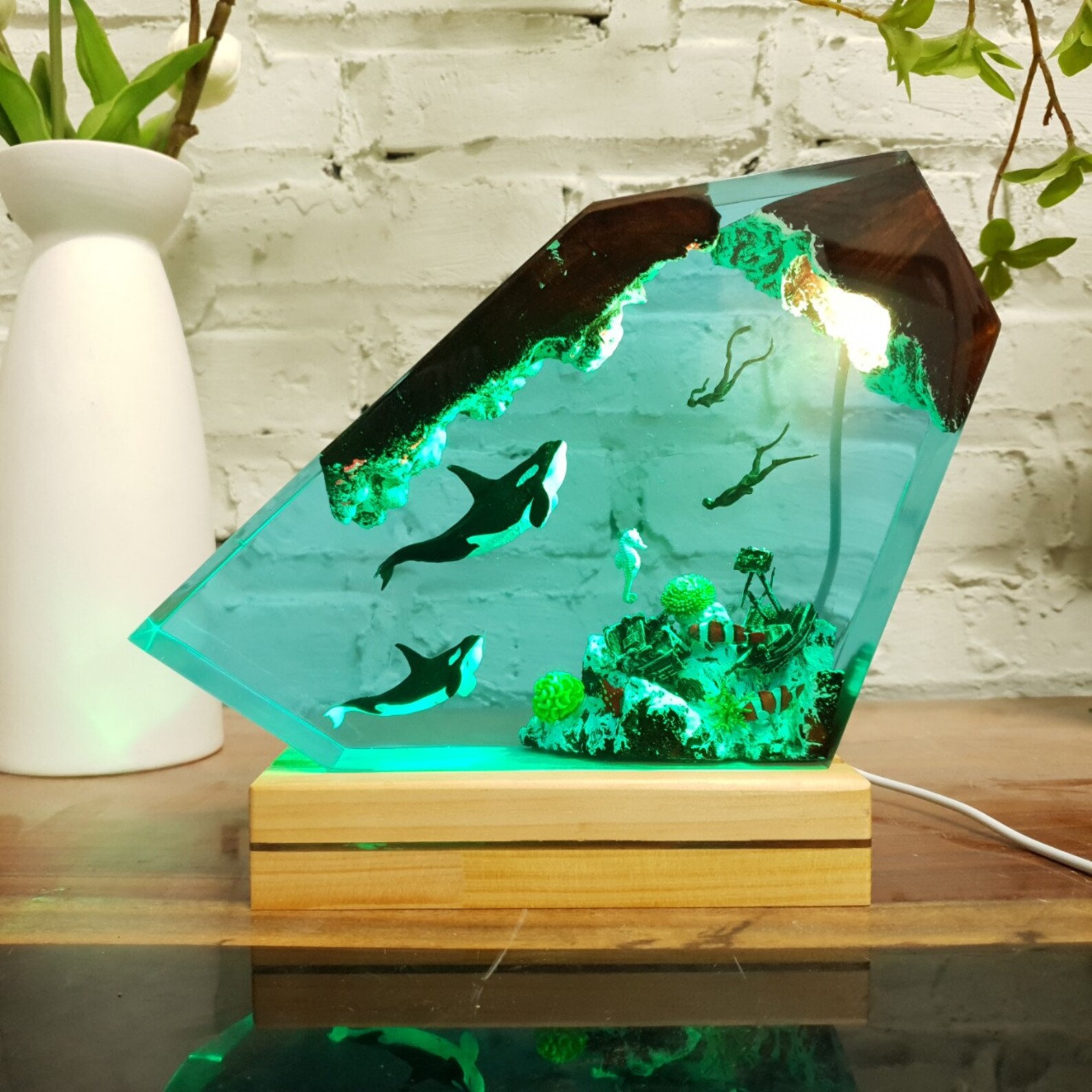 Orca Shark and Couple Diver Resin Night Lights-whale Shark and Humpback ...