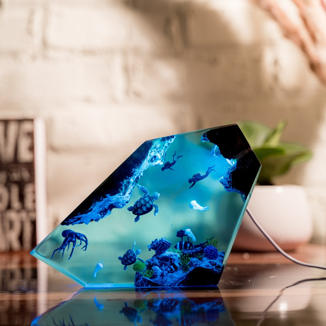 Octopus and Diver Resin Night Lights, Turtles Resin Lamp for Home Decor ...