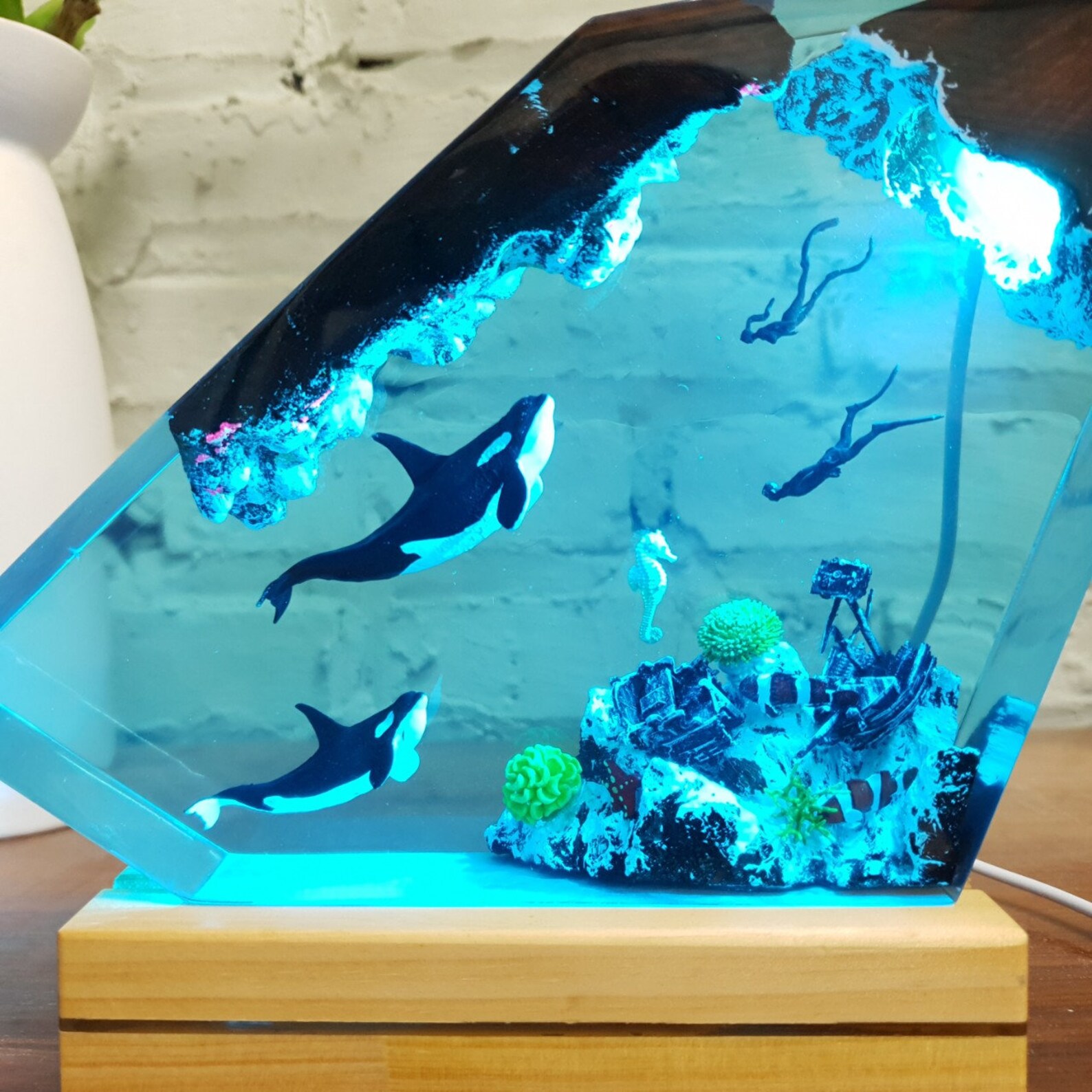 Orca Shark and Couple Diver Resin Night Lights Whale Shark - Etsy