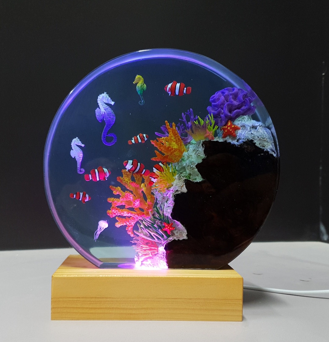 Oceanic Epoxy Resin Night Light: Captivating Marine Life Décor, Lamp ...