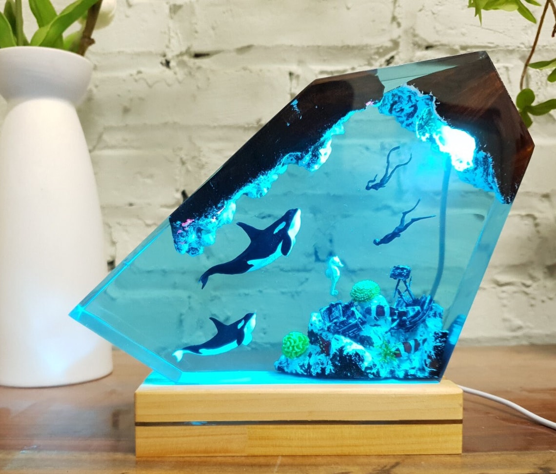 Orca Shark and Couple Diver Resin Night Lights-whale Shark and Humpback ...