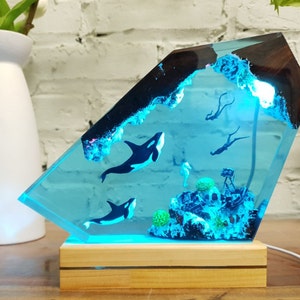 Orca Shark and Couple Diver Resin Night Lights-whale Shark and Humpback ...